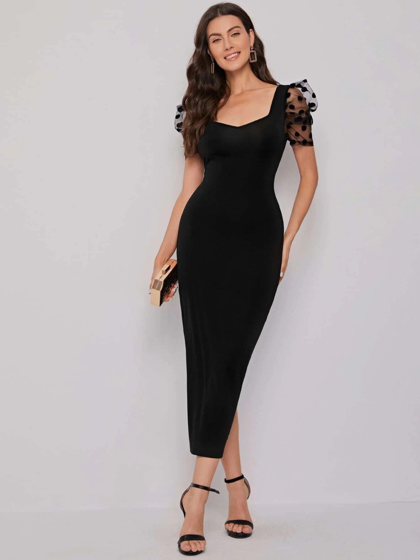 Solid Bodycon Midi Sweetheart Neck Dress