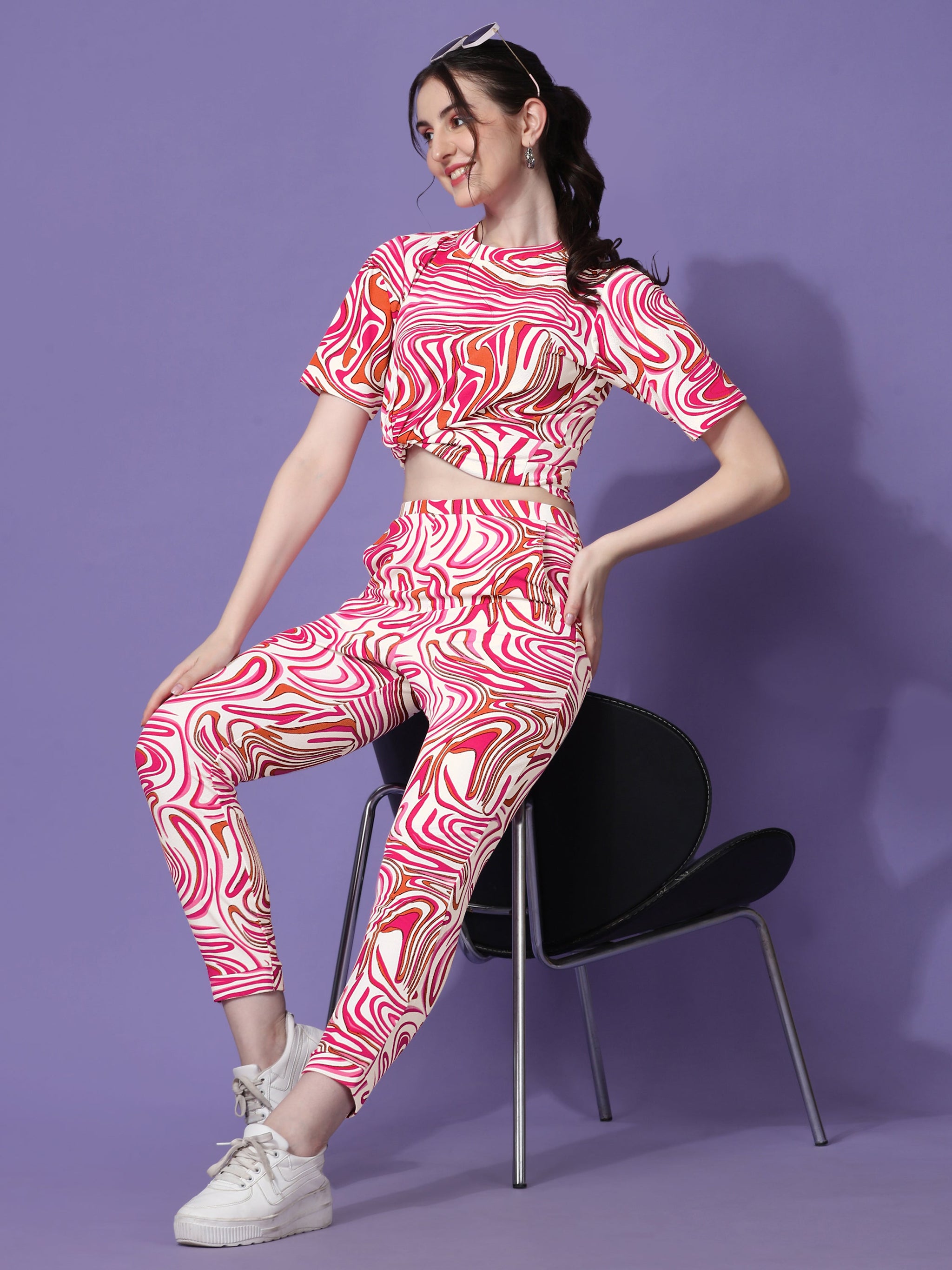 Pink Two Piece Tie-Dye Printed Co-ord Set